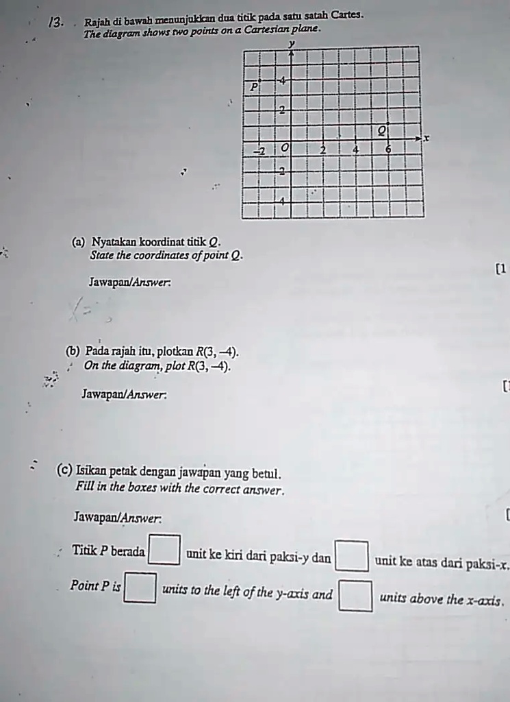 SOLVED: Rajah di bawah menunjukkan dua titik pada satu satah Cartesius ...