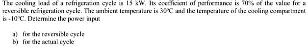SOLVED: The cooling load of a refrigeration cycle is 15 kW.Its ...