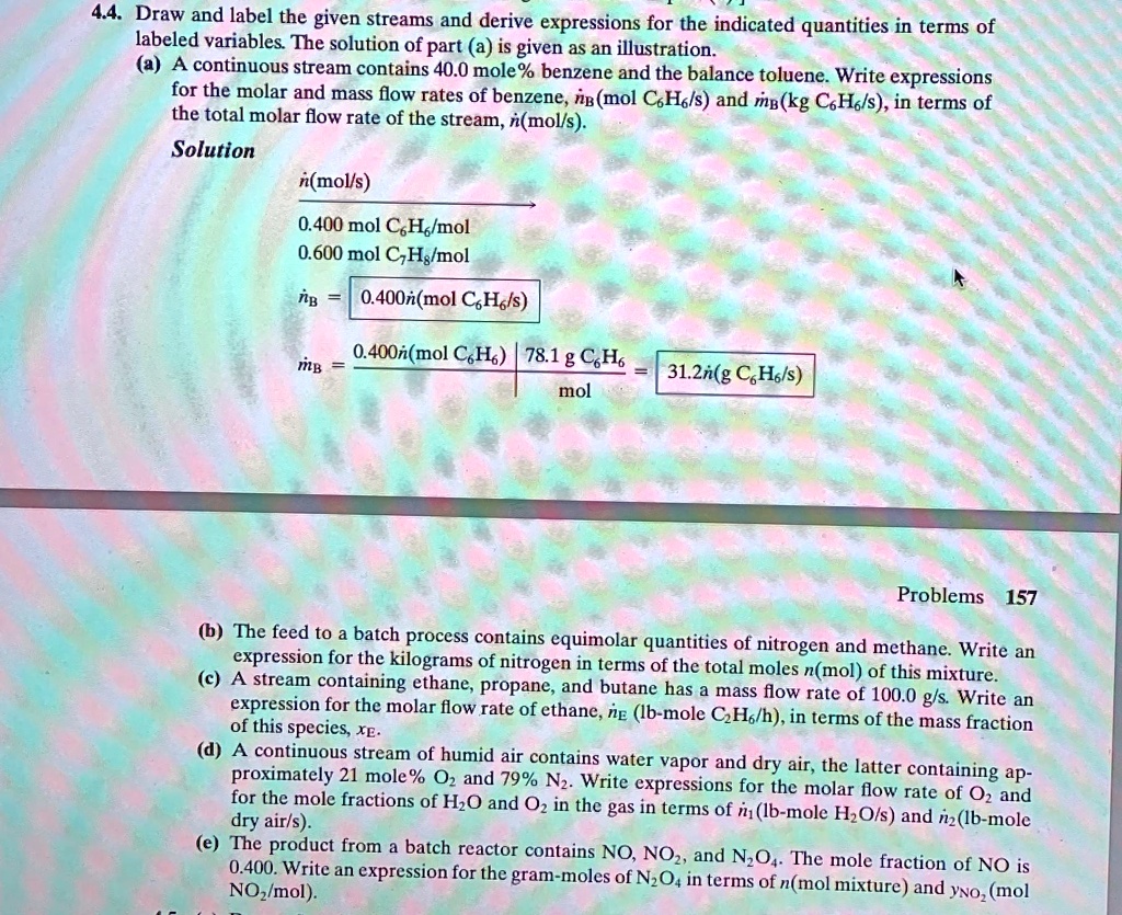 SOLVED: 4.4. Draw and label the given streams and derive expressions for the indicated ...