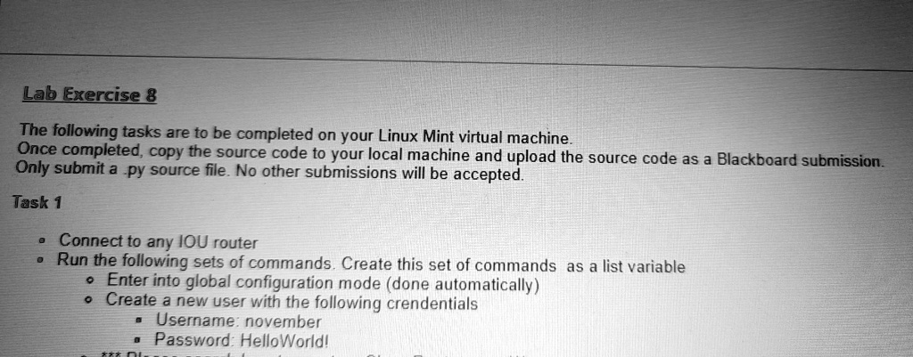 Lab Exercise 8 The following tasks are to be completed on your Linux Mint virtual machine. Once ...