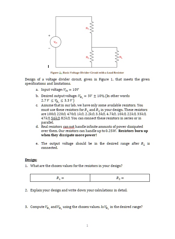 vin r1 r2 rl figure 1 basic voltage divider circuit with a load resistor design of a voltage ...
