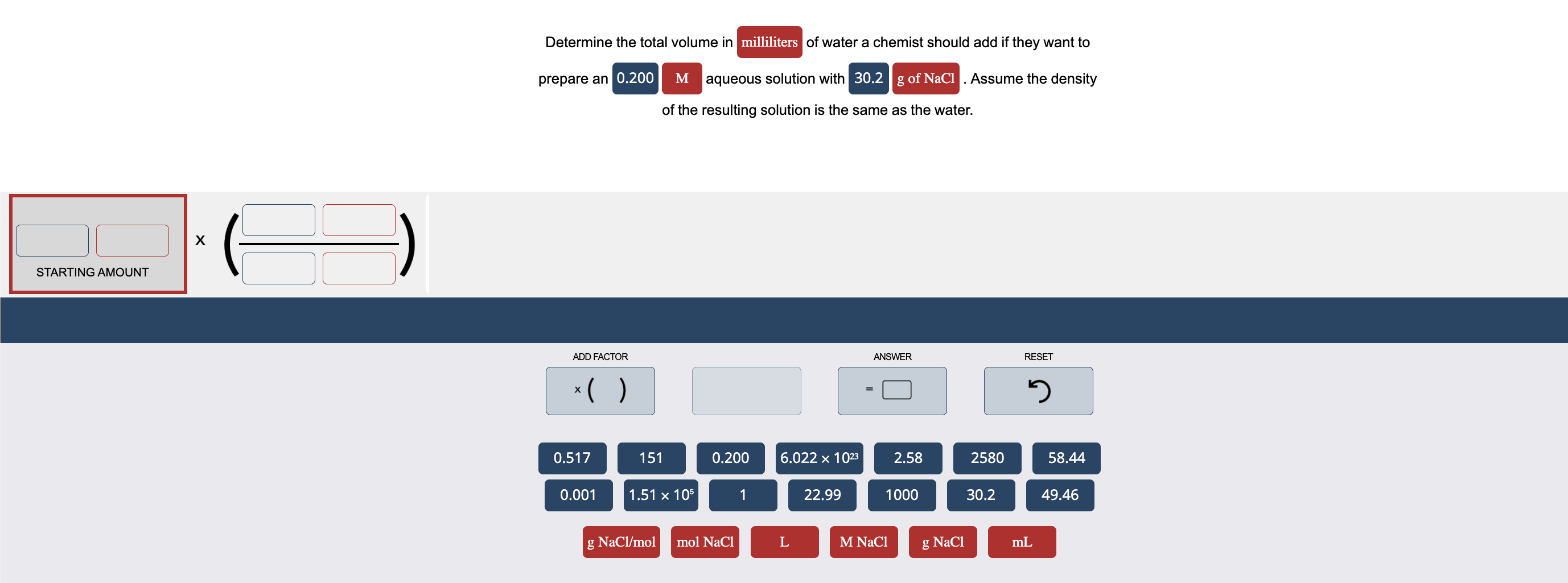 determine the total volume in of water a chemist should add if they want to prepare an aqueous ...