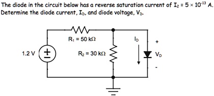 The diode in the circuit below has a reverse saturation current of I2 = 5 × 10^-13 A. Determine ...