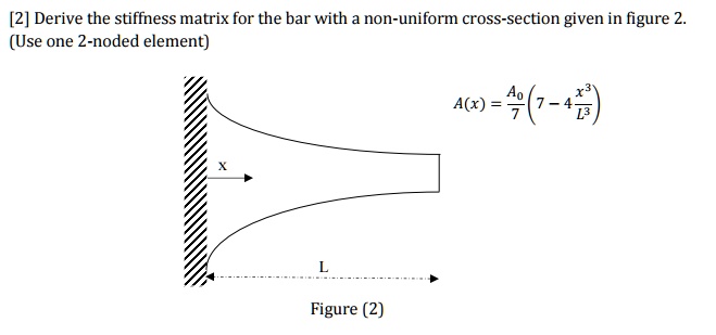 SOLVED: [2] Derive the stiffness matrix for the bar with a non-uniform ...