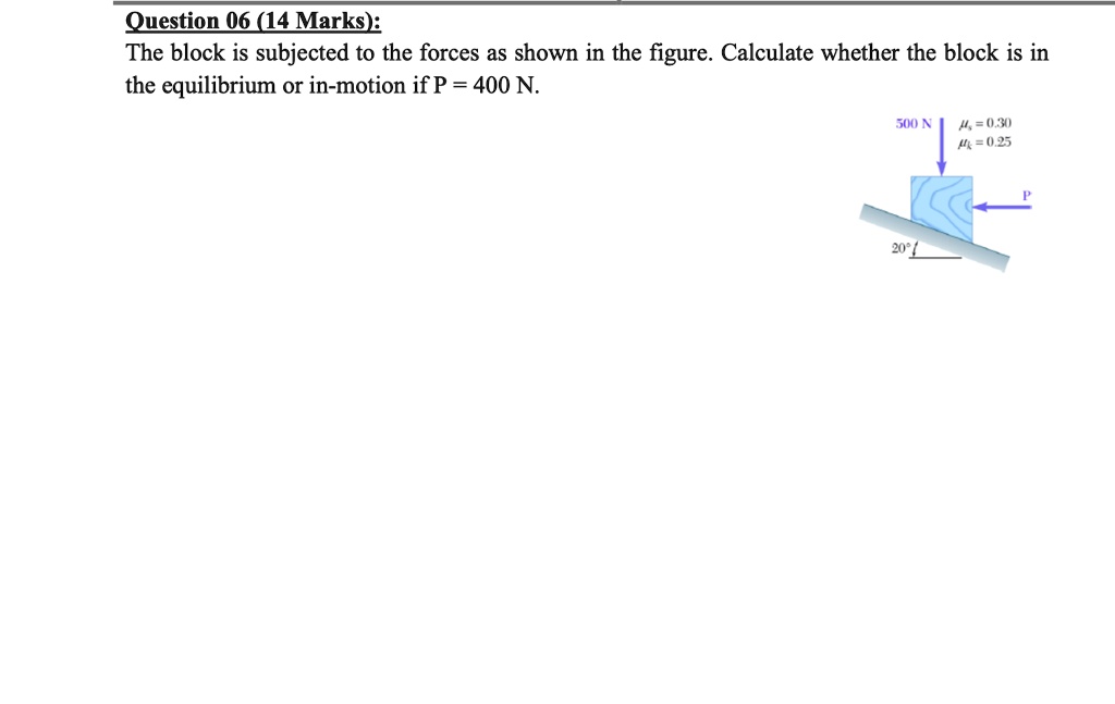 Question 06 (14 Marks): The block is subjected to the forces as shown in the figure. Calculate ...