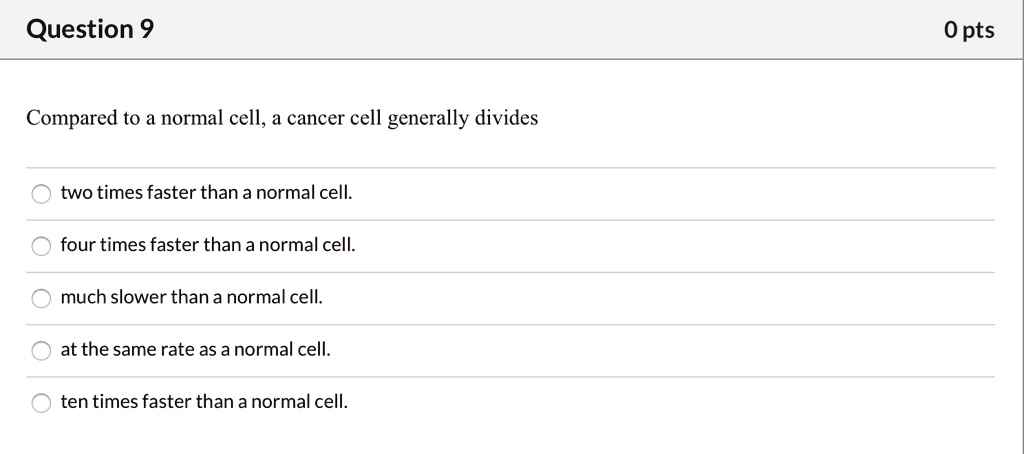 question 9 0 pts compared to a normal cell a cancer cell generally ...