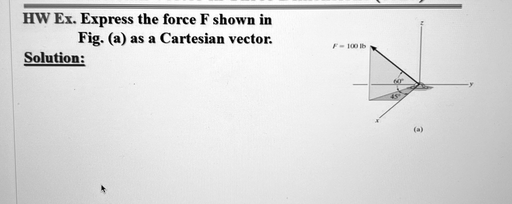 HW Ex. Express the force F shown in Fig. (a) as a Cartesian vector ...