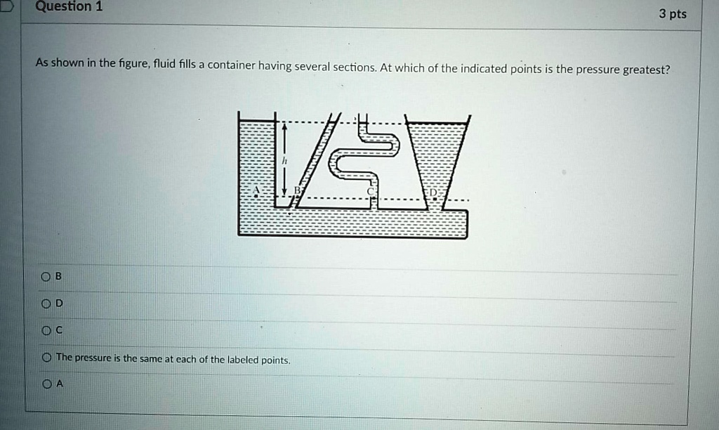 SOLVED: As shown in the figure, fluid fills a container having several sections. At which of the ...