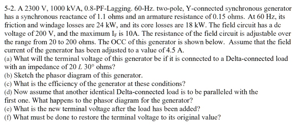 SOLVED: 5-2. A 2300 V, 1000 kVA, 0.8-PF-Lagging. 60-Hz. two-pole, Y ...
