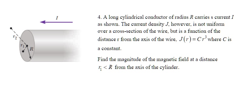 SOLVED: A long cylindrical conductor of radius R carries current as shown. The current density J ...