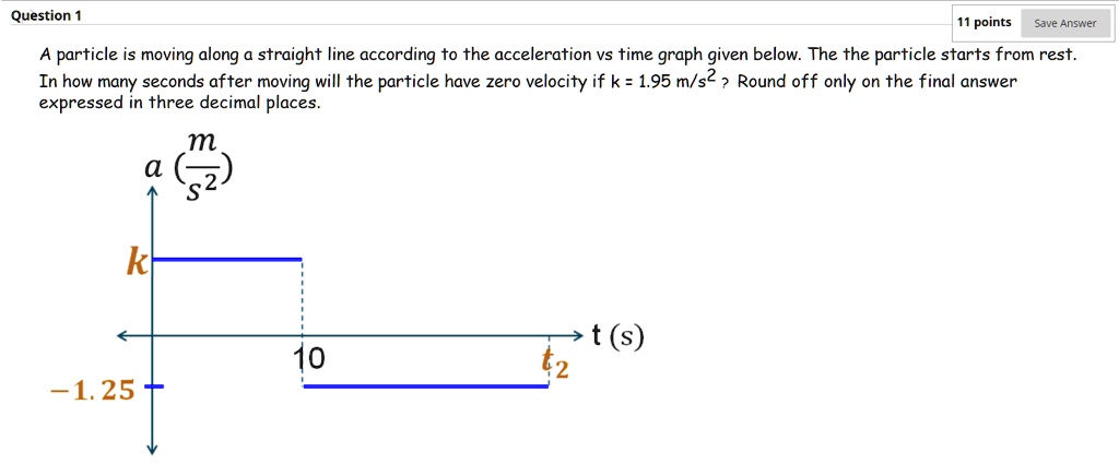 SOLVED: Question points Save Answer particle is moving along straight line according to the ...