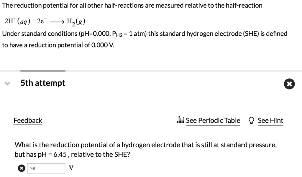SOLVED: The reduction potential for all other half-reactions is ...