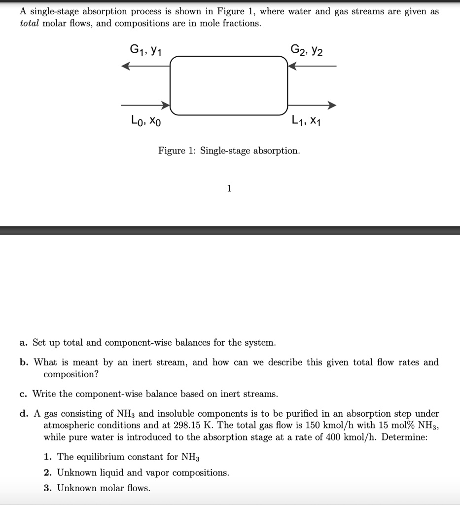 A single-stage absorption process is shown in Figure 1, where water and ...