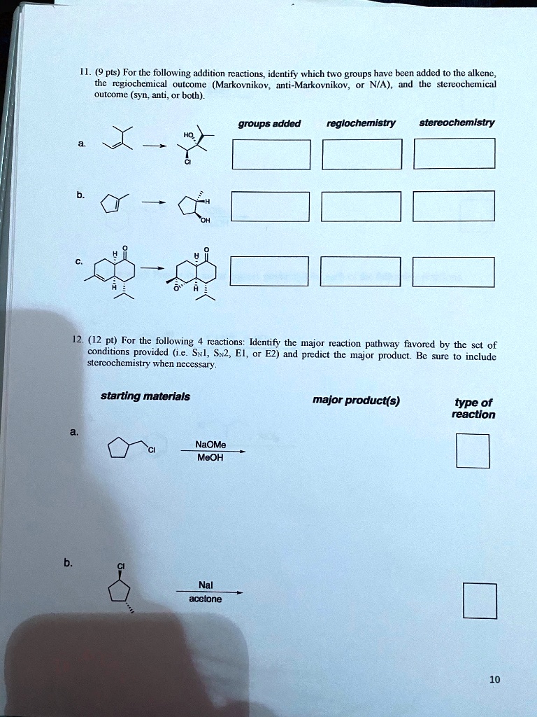 SOLVED: For the following addition reactions, identify which two groups ...