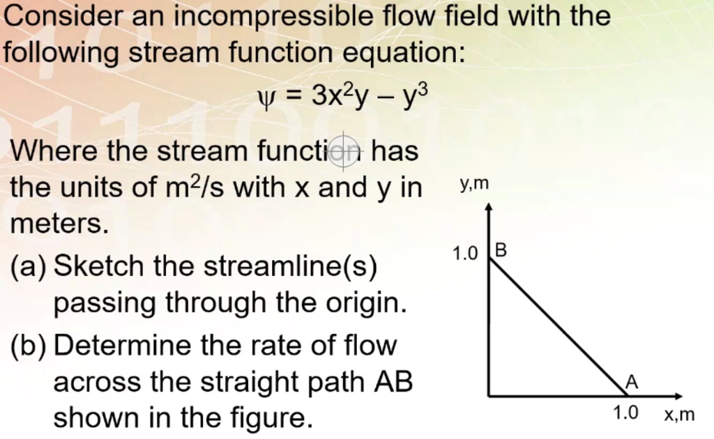SOLVED: Consider an incompressible flow field with the following stream function equation: y ...