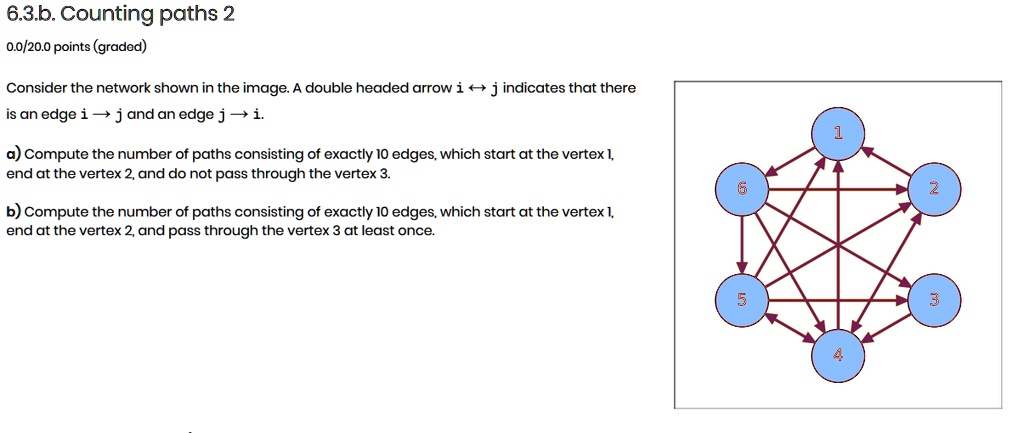 SOLVED: 6.3b. Counting paths 2 00/20.0 points (graded) Consider the network shown in the image ...