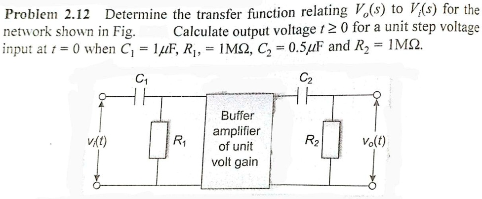 SOLVED: Problem 2.12: Determine the transfer function relating Vo(s) to V(s) for the network ...