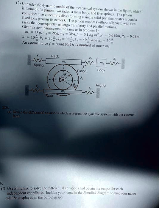 (2) Consider the dynamic model of the mechanical system shown in the ...