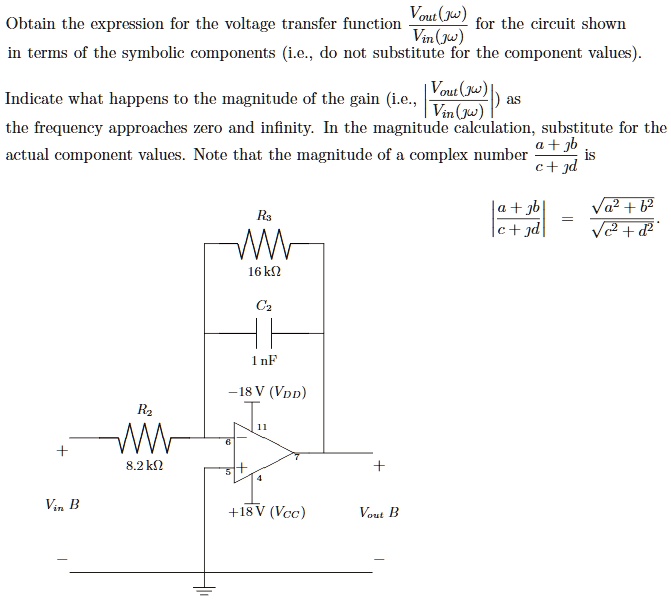 SOLVED: Vout(w) Obtain the expression for the voltage transfer function for the circuit shown ...