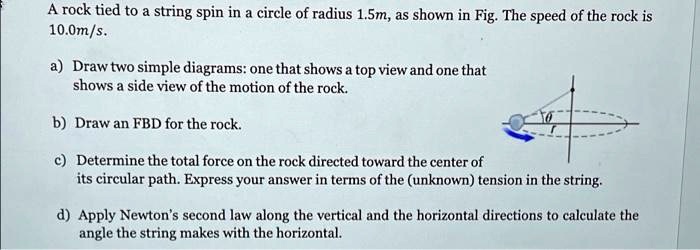 SOLVED: A rock tied to a string spins in a circle of radius 1.5 m, as shown in Fig. The speed of ...