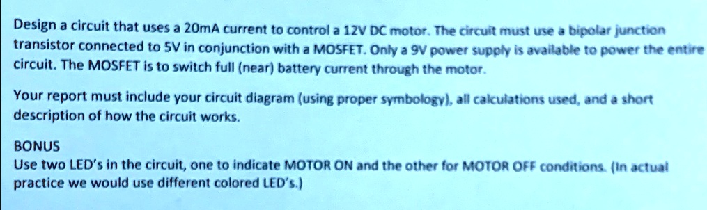 SOLVED: Design a circuit that uses a 20mA current to control a 12VDC ...