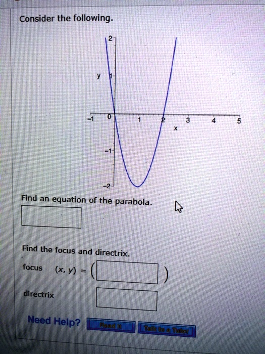 SOLVED: Consider the following Find an equation of the parabola Find ...