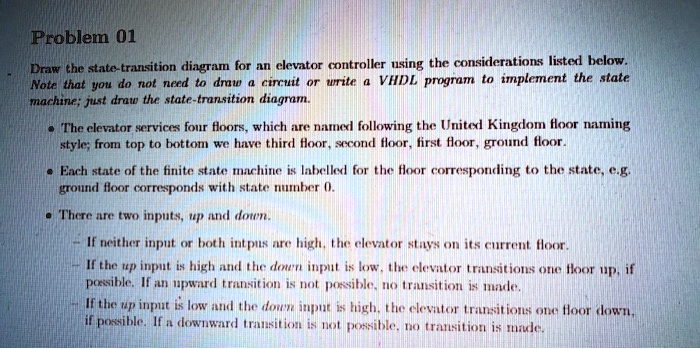 Problem 01 Draw the state-transition diagram for an elevator controller ...