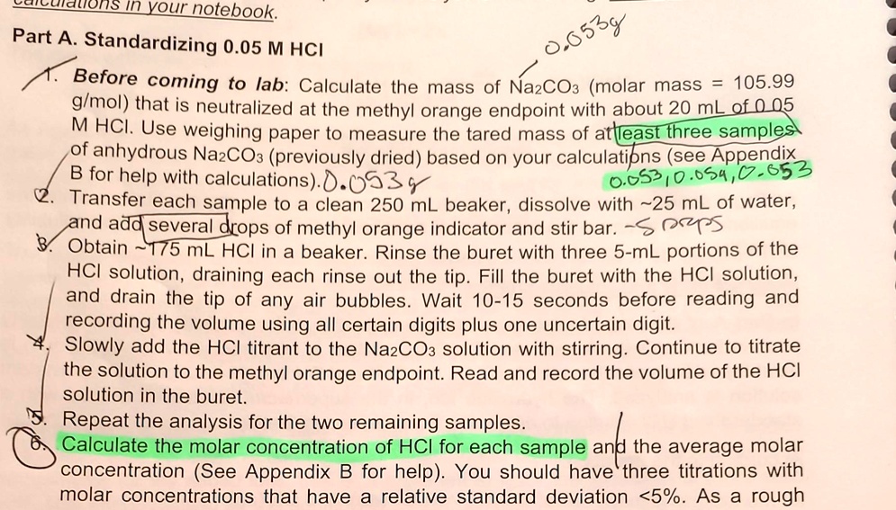 SOLVED: How to Calculate Molar Concentration of HCl for 3 Samples after Titration? 0.053, 0.054 ...