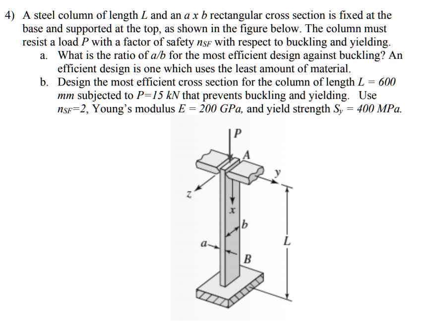 4) A steel column of length L and an a x b rectangular cross...