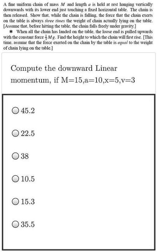 SOLVED:4 fine UIfO chain of mass M and length is held at rest hanging ...