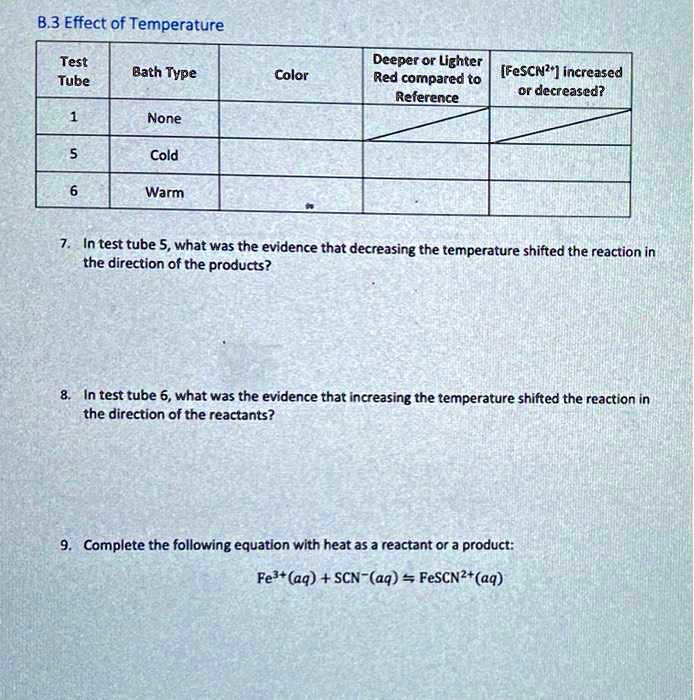SOLVED: B.3 Effect of Temperature on Test Tube Bath Type Did the color ...