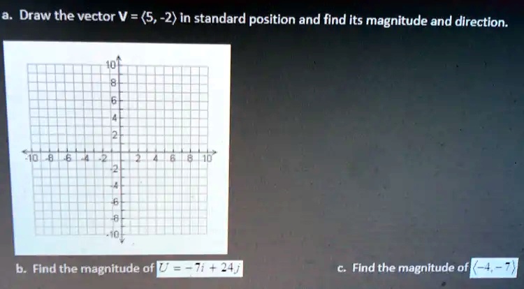 draw the vector v 5 2 in standard position and find its magnitude and direction b find the ...