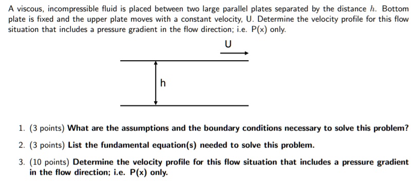 SOLVED: A viscous, incompressible fluid is placed between two large ...
