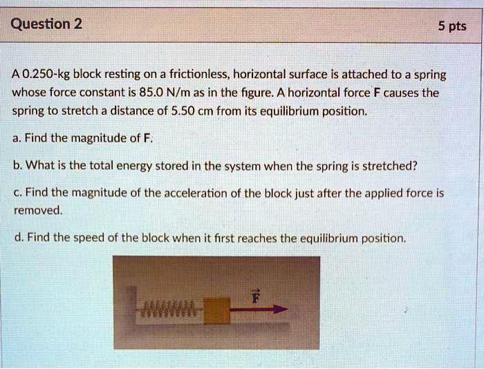 SOLVED: Question 2 5 pts A0.250-kg block resting on 3 frictionless, horizontal surface is ...