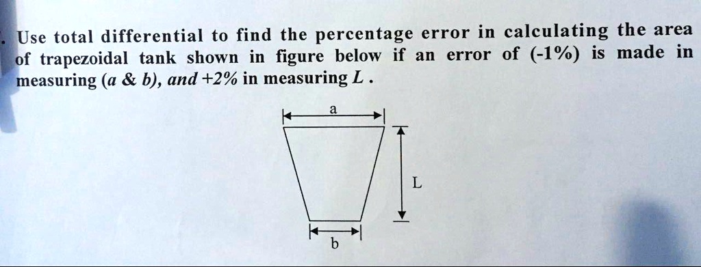 SOLVED: Use total differential to find the percentage error in ...