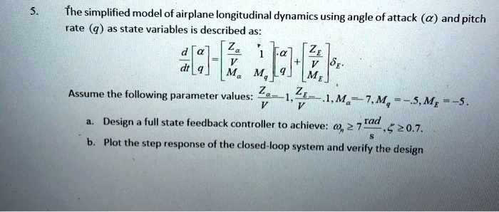 SOLVED: 5. fhe simplified model of airplane longitudinal dynamics using angle of attack ( and ...
