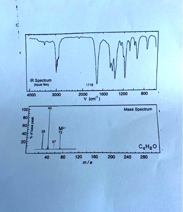 SOLVED: IR Spectrum (liquid ldm) 1718 4000 3000 2000 1600 (cm" 1200 800 ...