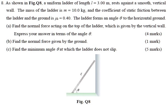 as shown in fig q8 uniform ladder of length 300 m rests against smooth ...