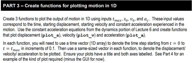 Solved Part 3 Create Functions For Plotting Motion In 1d Create 3 Functions To Plot The 3608