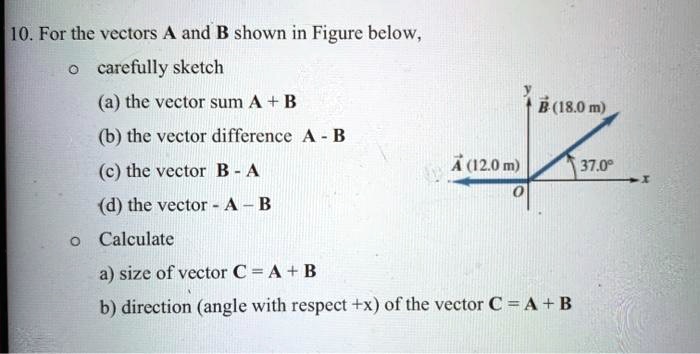 SOLVED: 10. For the vectors A and B shown in Figure below; carefully sketch the vector sum A + B ...
