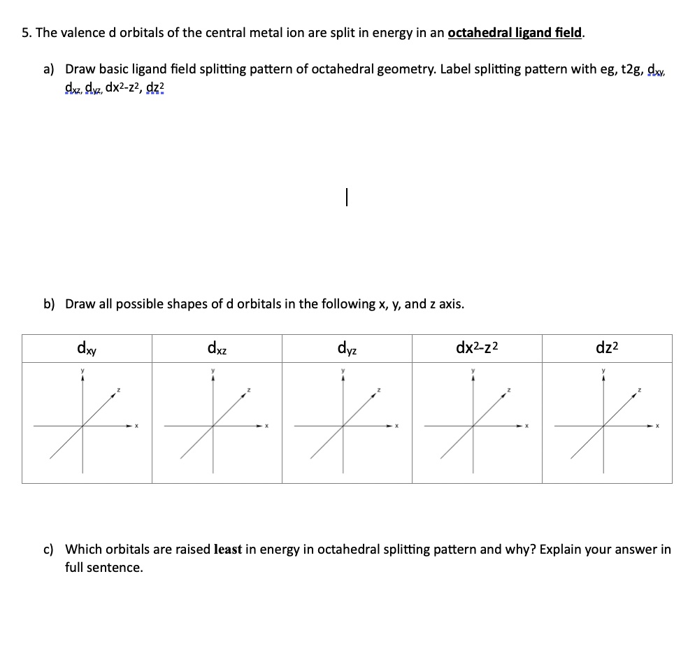 SOLVED: 5. The valence d orbitals of the central metal ion are split in ...