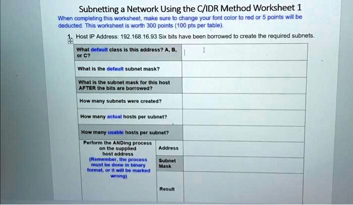 Solved Subnetting A Network Using The Cidr Method Worksheet 1 When