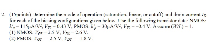 Solved 10 Points Determine The Mode Of Operation Saturation Linear