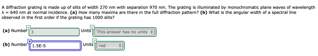A Diffraction Grating Is Made Up Of Slits Of Width 270 Nm With Separation 970 Nm The Grating Is
