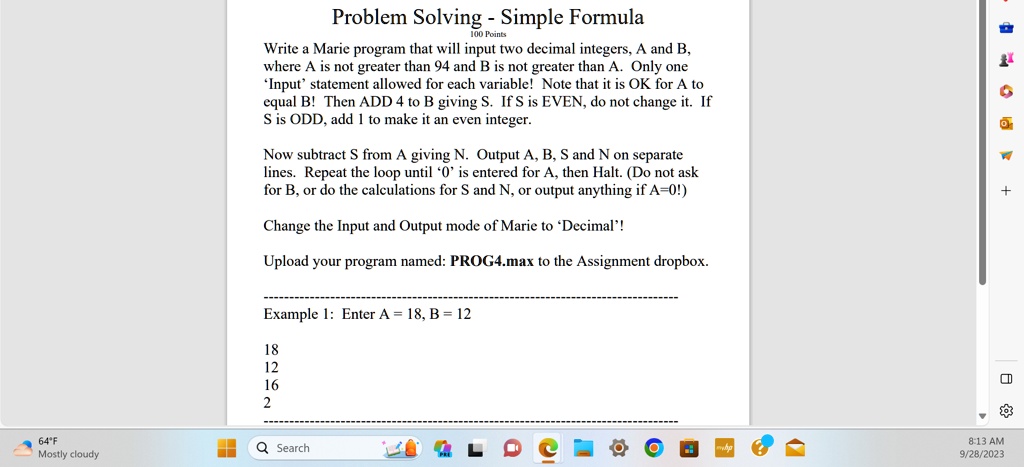 Solved Texts Problem Solving Simple Formula Write A Marie Program That Will Input Two
