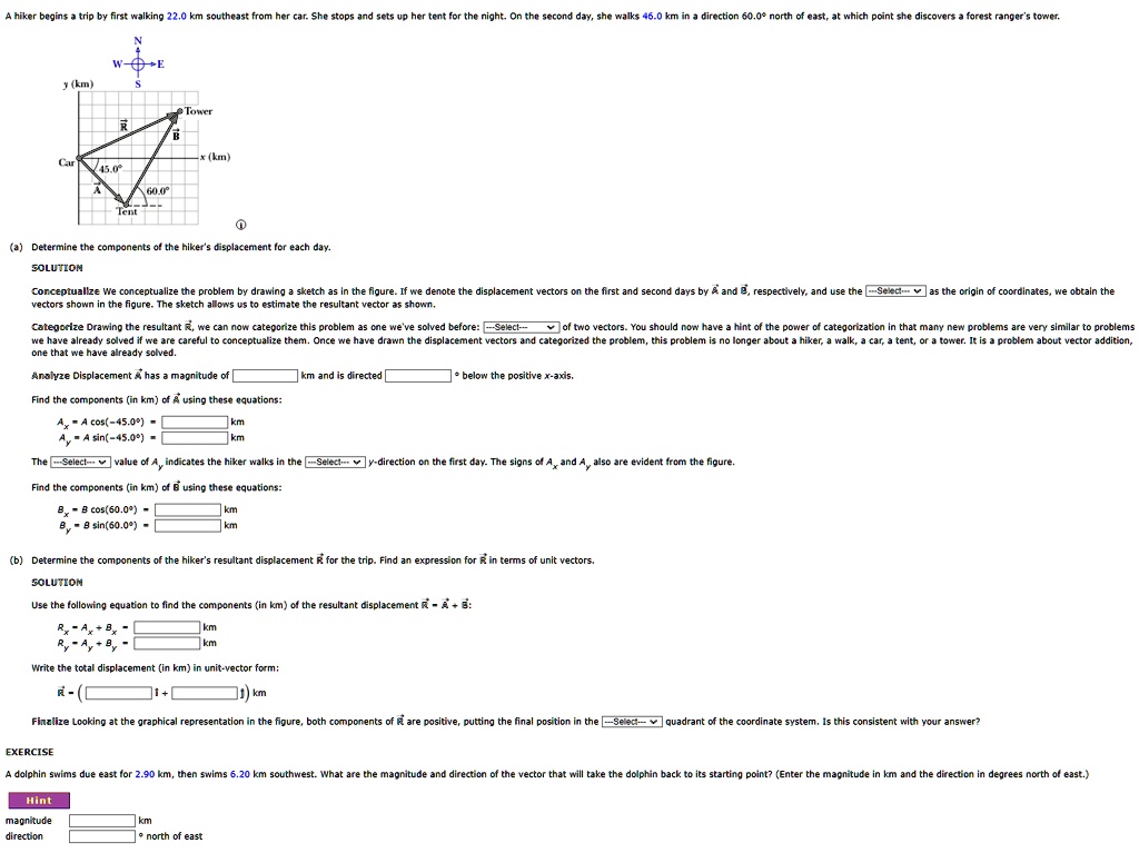 (a) Determine the components of the hiker's displacement for each day. SOLUTION vectors shown in ...