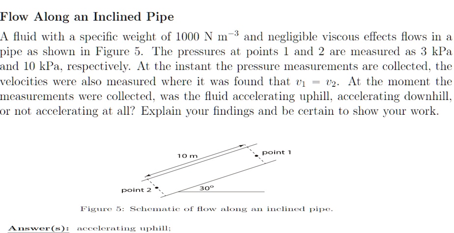 Flow Along an Inclined Pipe A fluid with a specific weight of 1000 N m ...