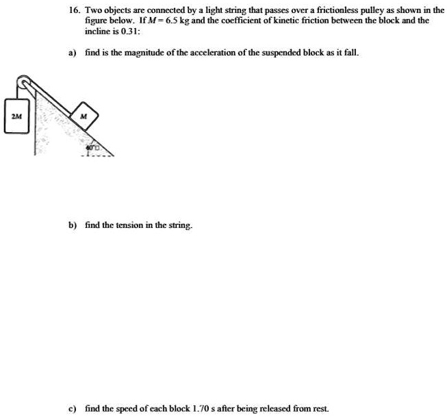 16. Two objects are connected by a light string that passes over a frictionless pulley as shown ...