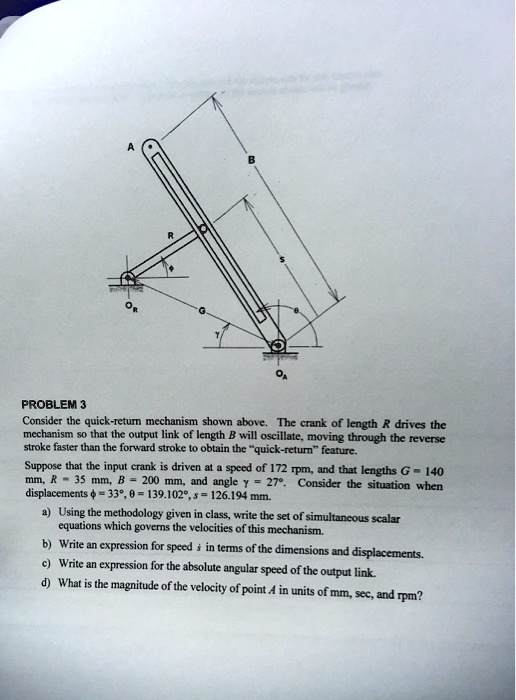 SOLVED: PROBLEM 3: Consider the quick-return mechanism shown above. The crank of length R drives ...