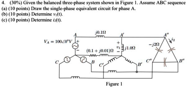 4. (30%) Given the balanced three-phase system shown in Figure 1. Assume ABC sequence (a) (10 ...